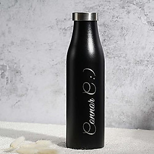 Personalized Insulated Water Bottle, 21 oz. Robson Custom Engraved Stainless Steel, Double-wall Vacuum, BPA-Free Plastic-free Reusable Thermos Hot Cold, Gift Ready (Onyx)