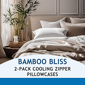 Cooling Pillow Cases King - 100% Viscose Bamboo Pillowcase Set of 2, Zippered, Cool Pillow Cases for Hot Sleepers, Soft