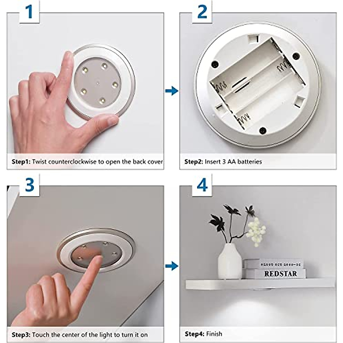 WELLAND White Floating Shelf with Touch-Sensing Battery Powered LED Light,Wall Mounted Display Shelves for Entrance, Living Room, Bedroom, Kitchen and Bathroom (36-INCH, White)