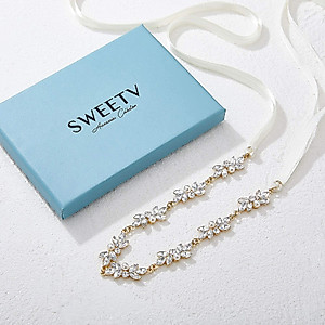 SWEETV Flower Girl Hair Accessories for Wedding Headband Girls Headpiece Princess Crystal Hair Pieces for Birthday Party, First Communion