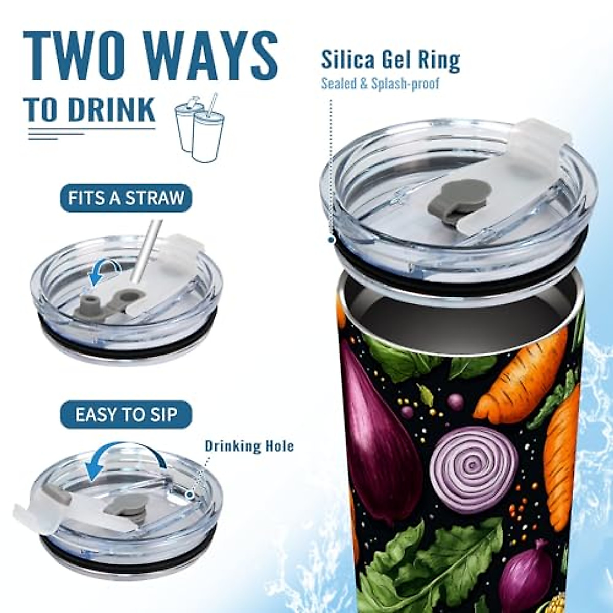 QWEUIOP 20oz Insulated Travel Coffee Mug Vegetable Eggplant Carrots Stainless Steel Tumbler with Lid Double Wall Vacuum Coffee Cup For Hot and Cold Drinks14280