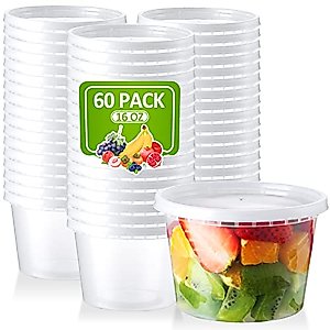 NEEBAKE 16 Oz Deli-Containers-with-Lids: [60 Set] Plastic Food-Storage-Containers-with-Lids, Microwaveable & Freezer Safe To-Go-Containers, Leak-proof BPA-Free Soup Overnight Oats Meal-Prep-Cont