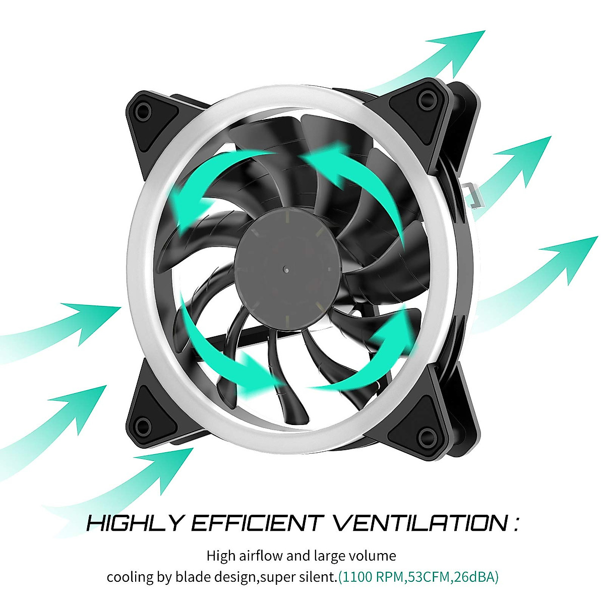 upHere 120mm LED Silent Fan for Computer Cases, CPU Coolers, and Radiators Ultra Quiet,Triple Pack Colorful Case Fan,F03