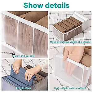 BHLVXCC Wardrobe Clothes Organizer 4 Pack Clothes Drawer Organizer for Jeans Shirts Organizers Closet Organizer With 7 Grids Drawer Organizers Clothes for Jeans T-shirts Bra Clothing Sweater