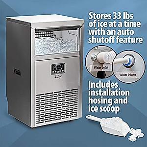 Deco Chef Commercial Ice Maker, 99lb/24 Hours, 33lb Storage Capacity, Stainless Steel, with 2 Year Enhanced Protection Bundle