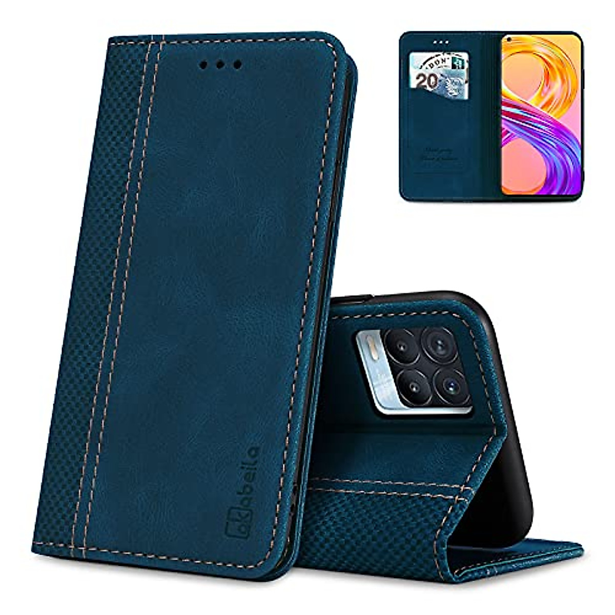 AKABEILA for Oppo Reno 6 Pro Plus 5G Case Luxury PU Leather Flip Wallet Case Card Holder Magnetic Closure Kickstand Shockproof Women Men Mobile Phone Cover for Oppo Reno 6 Pro 5G 6.55" Blue