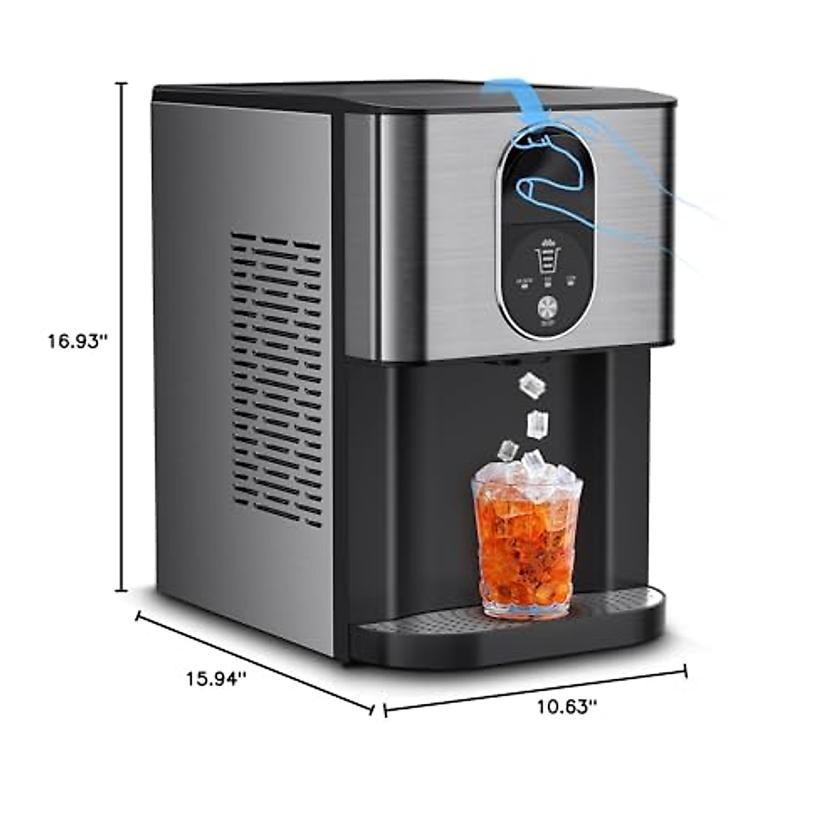 Joy Pebble Nugget Ice Maker Dispenser, Self Dispensing Pellet Ice Maker, 44lbs/24H, 15mins Quick Ice Make, 3.3lbs Ice Storage, Ice Full Indicator, Self-Cleaning, Home, Kitchen, Bar, Party