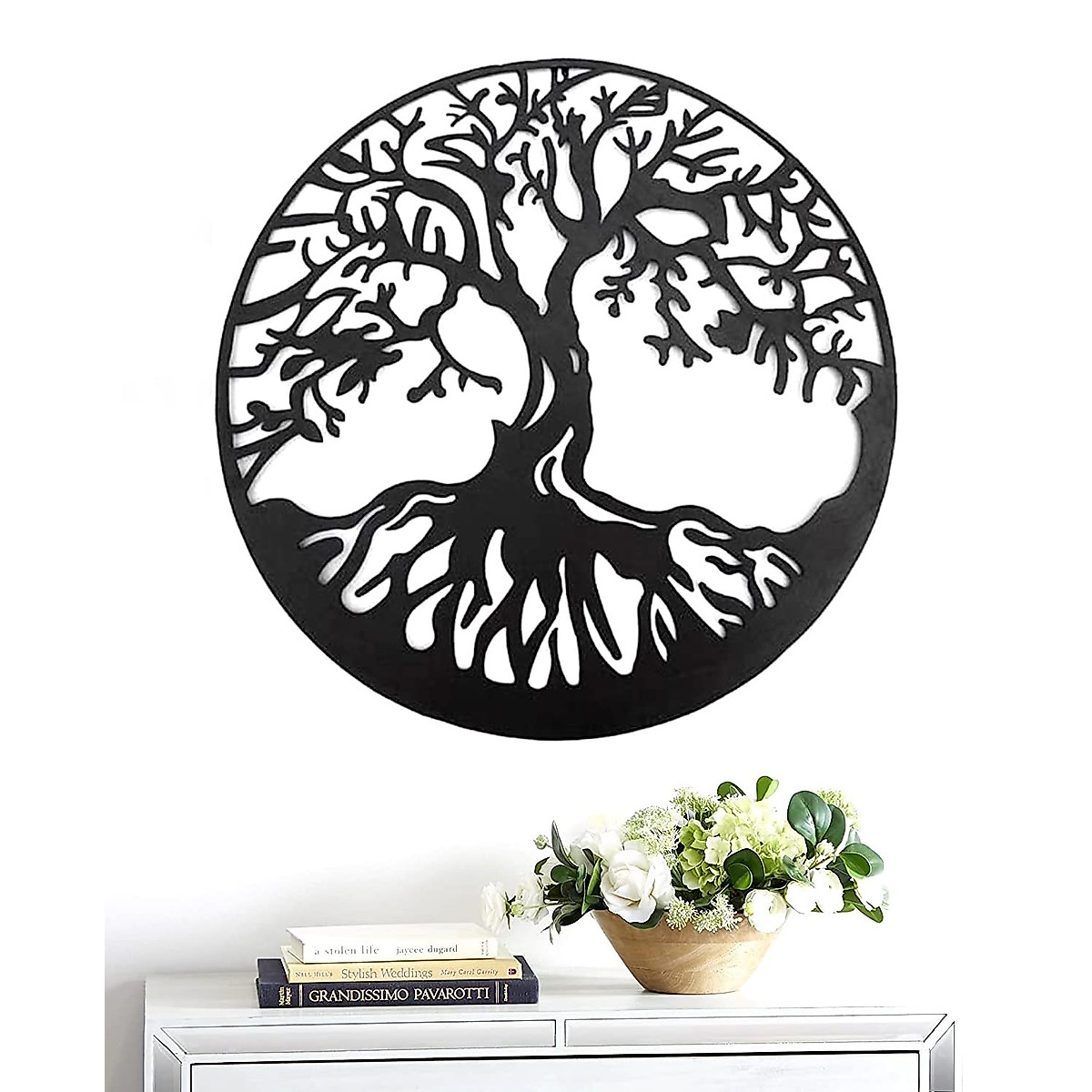 Bellaa 21925 Metal Wall Decor Tree of Life Circle Sign Living Room Outdoor Garden Rustic Art 24 inch