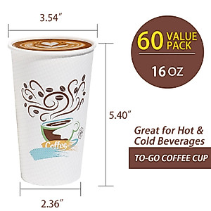 Lamosi 60 Pack - 16 oz Disposable Coffee Cups with Lids, To Go Coffee Cups with Lids, Hot/Cold Paper Cups for Tea, Chocolate, 16 Ounce