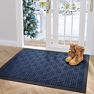 DEXI Door Mat Front Indoor Outdoor Doormat,Small Heavy Duty Rubber Outside Floor Rug for Entryway Patio Waterproof Low-Profile,17"x29",Navy Blue