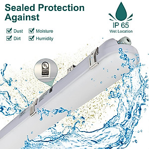 kadision 4ft LED Vapor Tight Light, 60W/50W/40W Wattage Selectable 7200lm 5000K 100-277V, 0-10V Dimmable Vapor Proof Lighting Fixture for Warehouses Car Washes, UL Listed 4-Pack