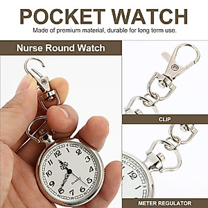 POPETPOP Clip- on Open Face Quartz Pocket Watch with Key Buckle- Unisex Fob Watch Hanging Pocket Watch Decorative