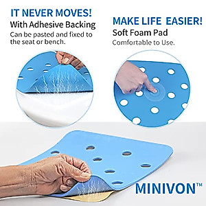 MINIVON Waterproof Shower Bench Cushion Cover for Bath Seat, Bath Chair Inside Bathroom, Non Slip Coldproof Stickable Soft Foam Pad, Padded Shower Stool Seat Mat for Elderly Senior Handicap Disabled