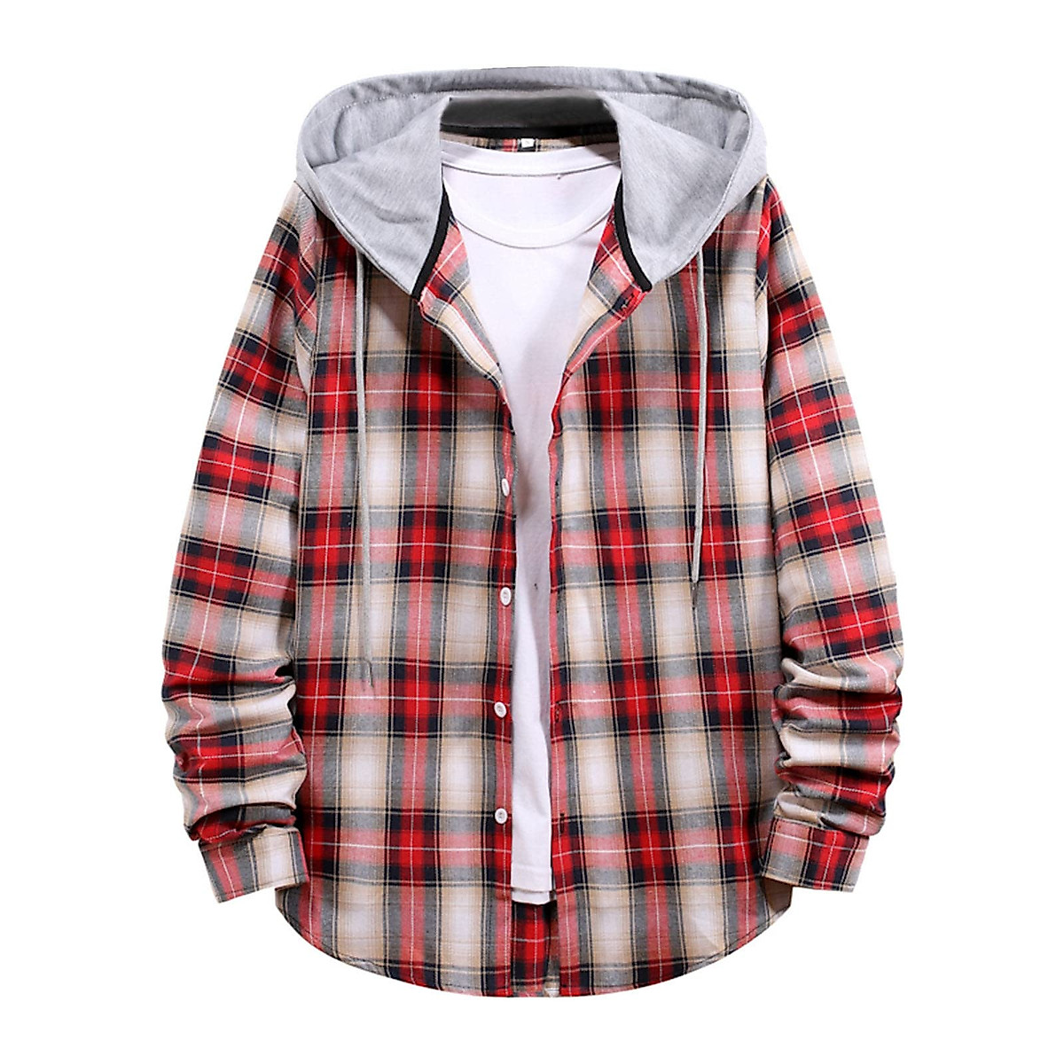 Willisos Hoodies for Men,Men's Plaid Hooded Shirts Casual Long Sleeve Lightweight Shirt Jackets Fashion Button Shirts Outwear