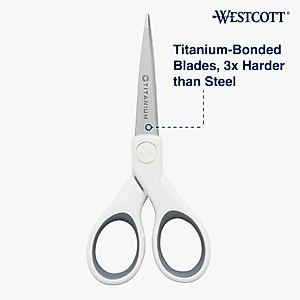 Westcott 16376 Crafting Scissors, 5-Inch Titanium Micro-Tip Scissors, White/Gray