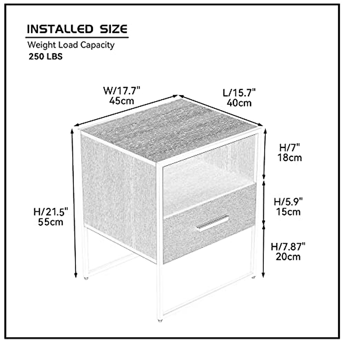 Black Nightstand Set of 2 with 1 Drawer and Open Storage, Black and Gold Modern Night Stands, Wooden Storage Bedside Tables with Metal Frame, Small End Side Table for Bedroom, Living Room