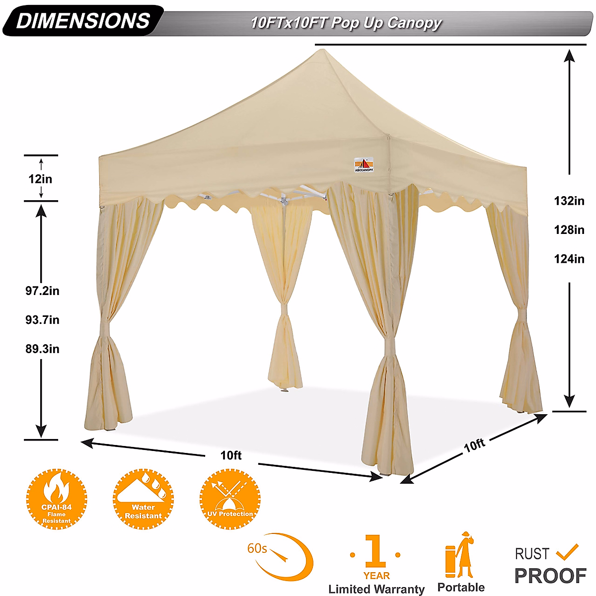 ABCCANOPY Patio Pop Up Canopy Tent with Curtain 10x10 Event-Series (Beige)