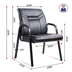 CLATINA Big Tall Wide Office Guest Chair Heavy Duty 500lbs Leather Comfy Side Reception Chair with Arms No Wheels, Executive Bariatric Lobby Chair for Meeting Conference Waiting Room Stationary 4PACKS