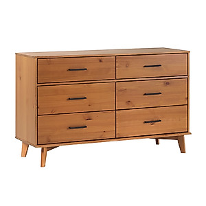 Walker Edision Modern Solid Pine Wood 6-Drawer Dresser with Metal Handles and Generous Storage Space, Caramel Finish