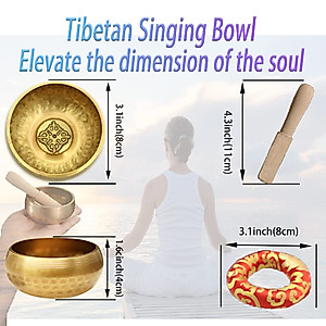 8 Pcs Tibetan Buddhist Meditation Bells Set,3.1inch Singing Bowl Set,2.5inch Tingsha Bells,7.5inch Brass Bell Dorje Vajra,Singing Scripture Implement,8inch Dharma Mat and Zen Bag