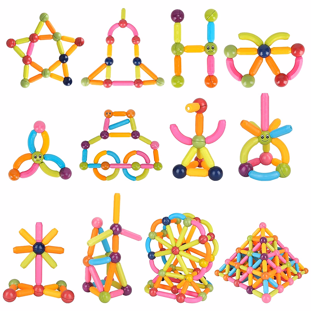 kramow 44 PCS Magnetic Balls and Rods Set, Magnetic Building Sticks Blocks Toys, Magnetic Construction Toys 3D Educational STEM Toys for Kids Age 3+