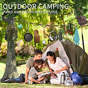 Roptat Campsite Storage Strap with 12 PCS Buckles&6 Clothes Pins Clothesline Hanging Gear for Tent Campers Car Camping Garden Supplies Family RV Trailer Hanging Gear (with Buckles)