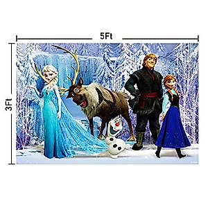 Elsa Backdrop Birthday Banner for Girl Frozen Elsa Princess Party Supplies Baby Shower Ice Snow Castle Background Photography