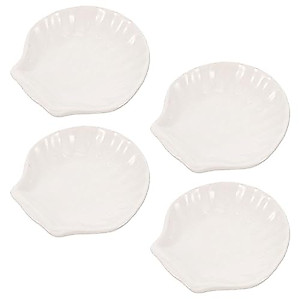 Coffee Container Ceramic Tea Bag Holder 4pcs White Porcelain Shell-Shaped Tea Bag Coasters Spoon Rests Teabag Storage Holder Tray Saucer Snack Seasoning Dish Coffee Tray