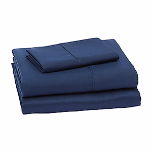 Amazon Basics Lightweight Super Soft Breathable Easy Care Microfiber 3 Piece Bed Sheet Set with 14-Inch Deep Pockets, Twin, Navy Blue, Solid