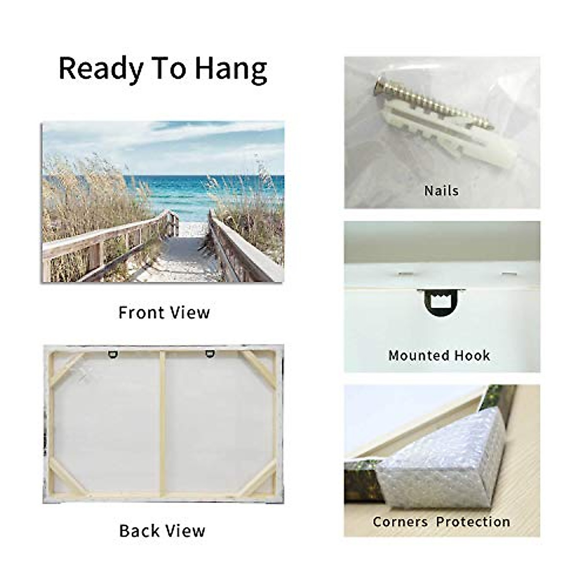 TAR TAR STUDIO Beach Artwork Seascape Wall Art: Seaside Painting Fence Pathway Picture Print on Wrapped Canvas for Living Room (36''W x 24''H, Multiple Sizes)