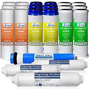 iSpring F22-75 3-Year Replacement Supply Filter Cartridge Pack Set for Standard 5-Stage Reverse Osmosis RO Systems, 22 Piece, White