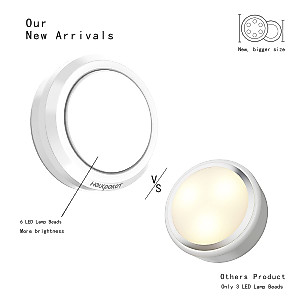 HOLKPOILOT Puck Lights with Remote Control, Under Cabinet Lighting Battery Operated, Under Counter Cabinet Puck Lighting, Kitchen Cabinet Lights Wireless Stick On Lights White (4pack)