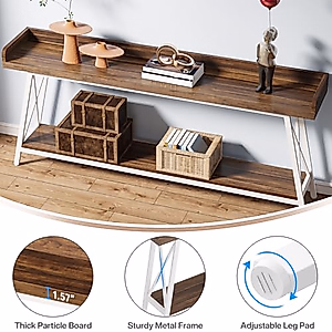 Tribesigns 70.9 inch Extra Long Console Table Behind Couch, Rustic Industrial Sofa Table for Living Room, Narrow Entryway Hallway Long Bar Table, Brown+White