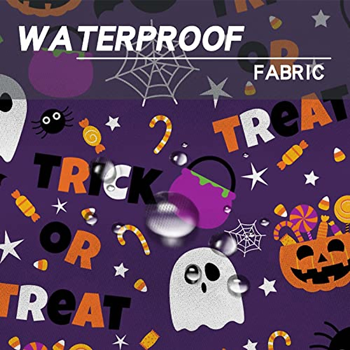 4PC Purple Halloween Bathroom Shower Curtain Sets, Pumpkin Ghost bat Bathroom Sets, Sweet Candy Bathroom Sets with Rugs and Accessories ,for Bathroom Decoration