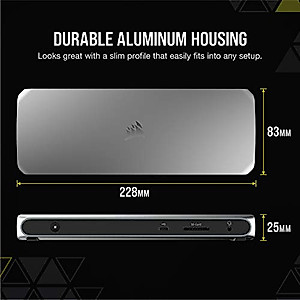 Corsair TBT100 Thunderbolt™ 3 Dock – 85W charging, Dual 4k 60Hz Support, 2x HDMI, 40Gb/s ,USB-C Gen 2 (15W) x2, USB-A 3.1 (7.5W) x2, Gigabit Ethernet – For Mac and PC laptops