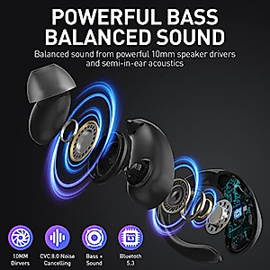Wireless Earbuds Bluetooth 5.3 Headphones 40hrs Play Sport Headphones with Dual LED Display, Bluetooth Earbuds IP7 Waterproof with Earhooks, Touch Control Ear buds with Immersive Sound for Workout