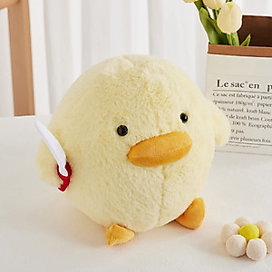 Omkzanbi Cute Duck Plush with Knife, Yellow Duck Softed Stuffed Animals Duckling Throw Pillow Plush Toy Kids Adult Funny Gift (Yellow, 11.2 inch)