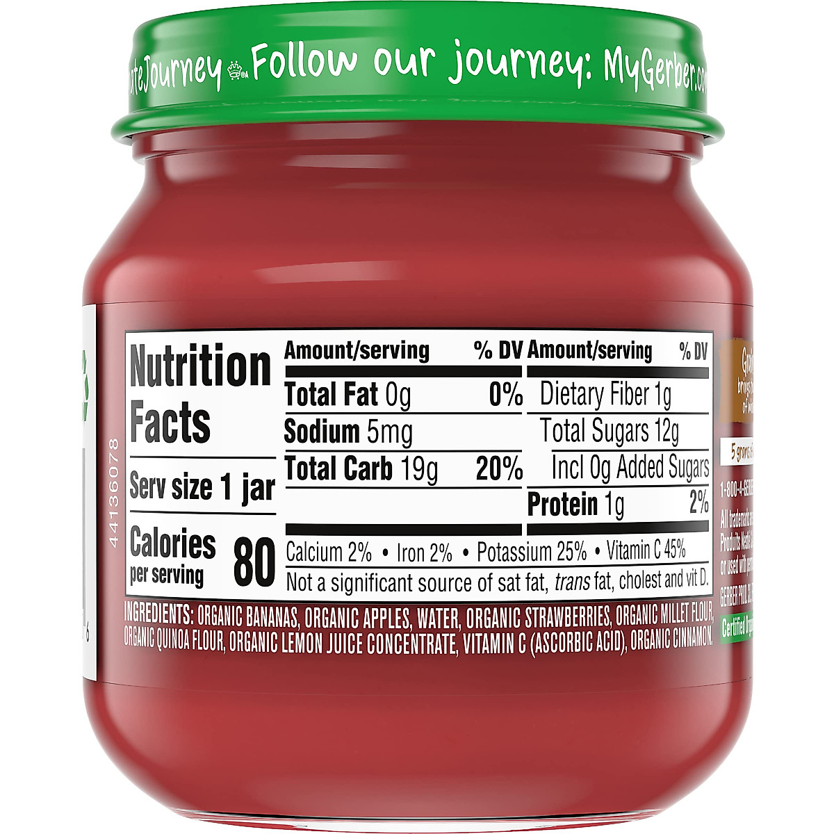 Gerber 2nd Foods Organic for Baby Grain & Grow Baby Food Jar, Banana Apple Strawberry with Millet Quinoa & Cinnamon, 4-Ounce Glass Jar (Pack of 6)