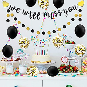 Luxiocio We Will Miss You Banner Balloon Going Away Party Decorations - Farewell Party Decorations Supplies - Black Gold Banner Confetti Latex Balloons for Retirement Office Work Party Sign Decor