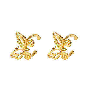 Ear Cuff Wrap Clip On Butterfly Earrings for Women No Piercing Sensitive Ear Fashion Cute Animal Filigree Small Hoop Huggies Sterling Silver Cartilage Hypoallergenic Gifts 14K Gold Plated
