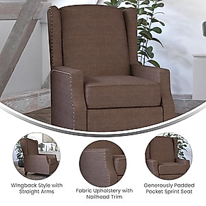 Flash Furniture Prescott Traditional Style Slim Push Back Chair-Wingback Recliner with Polyester Fabric Upholstery-Accent Nail Trim, Set of 1, Brown