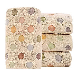 Pidada 100% Cotton Hand Towels Colorful Polka Dot Pattern Soft Absorbent Decorative Towel for Bathroom 13.4 x 30 Inch Set of 4 (Brown)