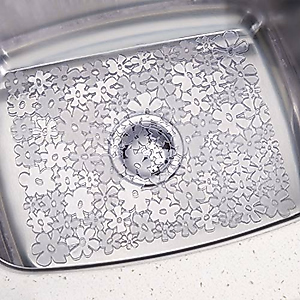 iDesign Blumz Floral BPA-Free Flexible PVC Plastic Large Sink Protector Mat - 16" x 12.5", Clear
