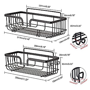 JOMOLA Shower Caddy Shelves Adhesive Bathroom Organizer Basket Kitchen Shelf Wall Storage Rack with 4 Hanging Hooks No drilling, Stainless Steel, Black 2pcs