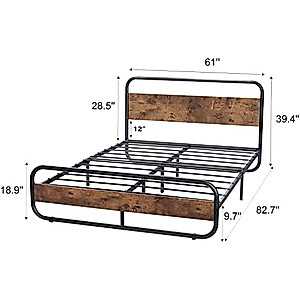 Catrimown Queen Size Bed Frame, Metal Queen Bed Frame with Led Headboard and Footboard, Rustic Heavy Duty Wooden Platform Bed Frame with Under Bed Storage, Noise Free, No Box Spring Needed
