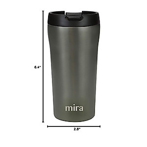 MIRA 12 oz Stainless Steel Insulated Travel Mug for Coffee & Tea - Vacuum Insulated Car Tumbler Cup with Spill Proof Twist On Flip Lid - Thermos Keeps Drinks Steaming Hot or Ice Cold - Gray Satin