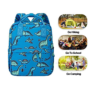 Cute Preschool Backpack Toddler School Book Bag for Girls Boys Kids Kindergarten Nursery Travel Bag with Chest Strap(15inch, Blue Dinosaur)