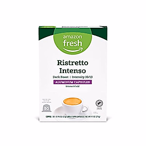 Amazon Fresh Ristretto Intenso Dark Roast Aluminum Capsules, Compatible with Nespresso Original Brewers, Intensity 10/13, 50 Count (5 Packs of 10)