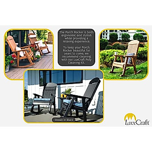 LuxCraft Plastic Poly Outdoor Rocking Chair, Front Porch Rocker, Patio Rocking Chair for Outside (Black)