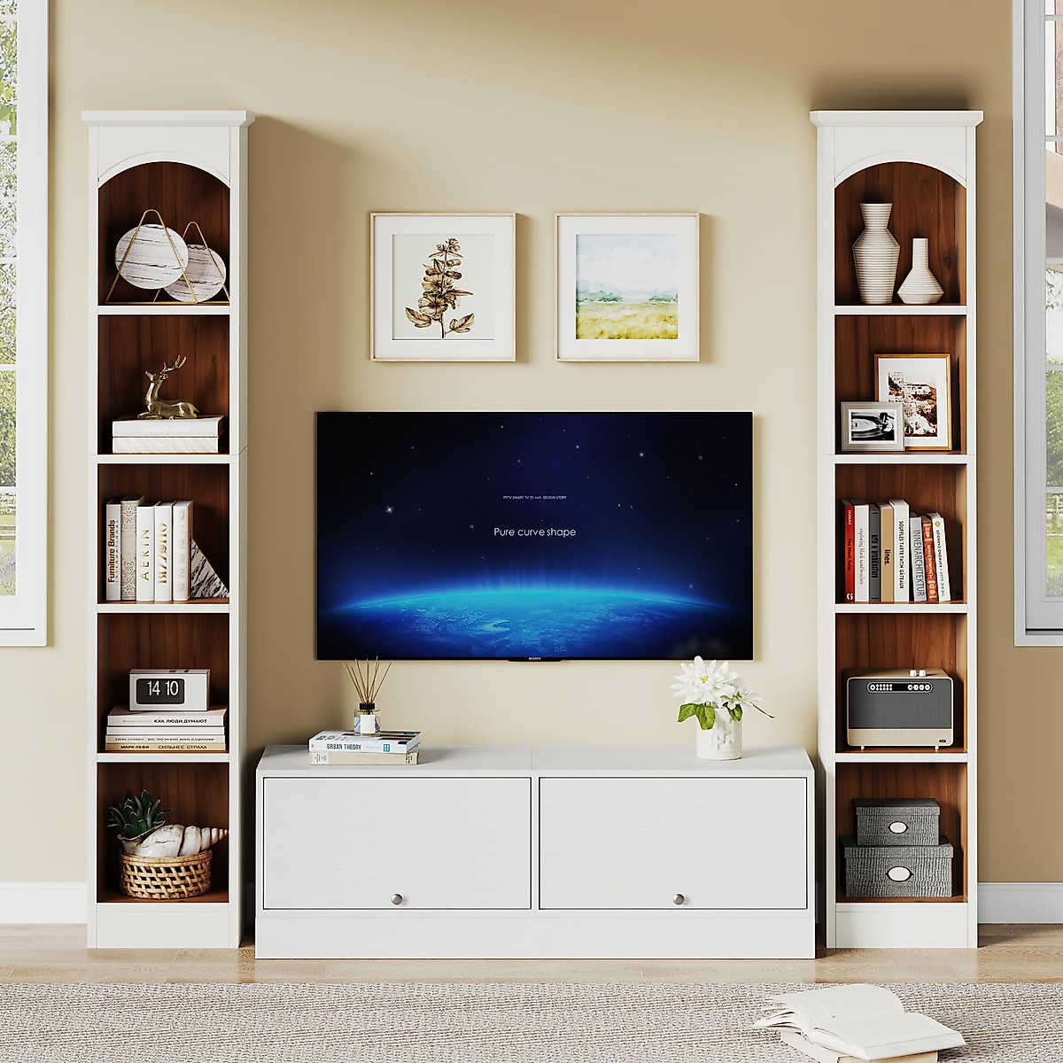 Tribesigns 70.9-Inch Tall Narrow Bookcase, 5-Tier Cube Bookshelf with Storage, Modern Slim Corner Display Shelves for Home Office, Living Room, White and Oak